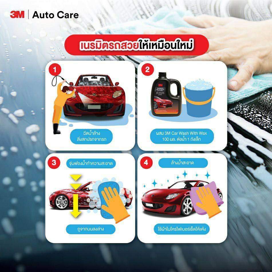 3M แชมพูล้างรถ ชนิดผสมแวกซ์ PN39000W + ฟองน้ำล้างรถยนต์ อเนกประสงค์ ...