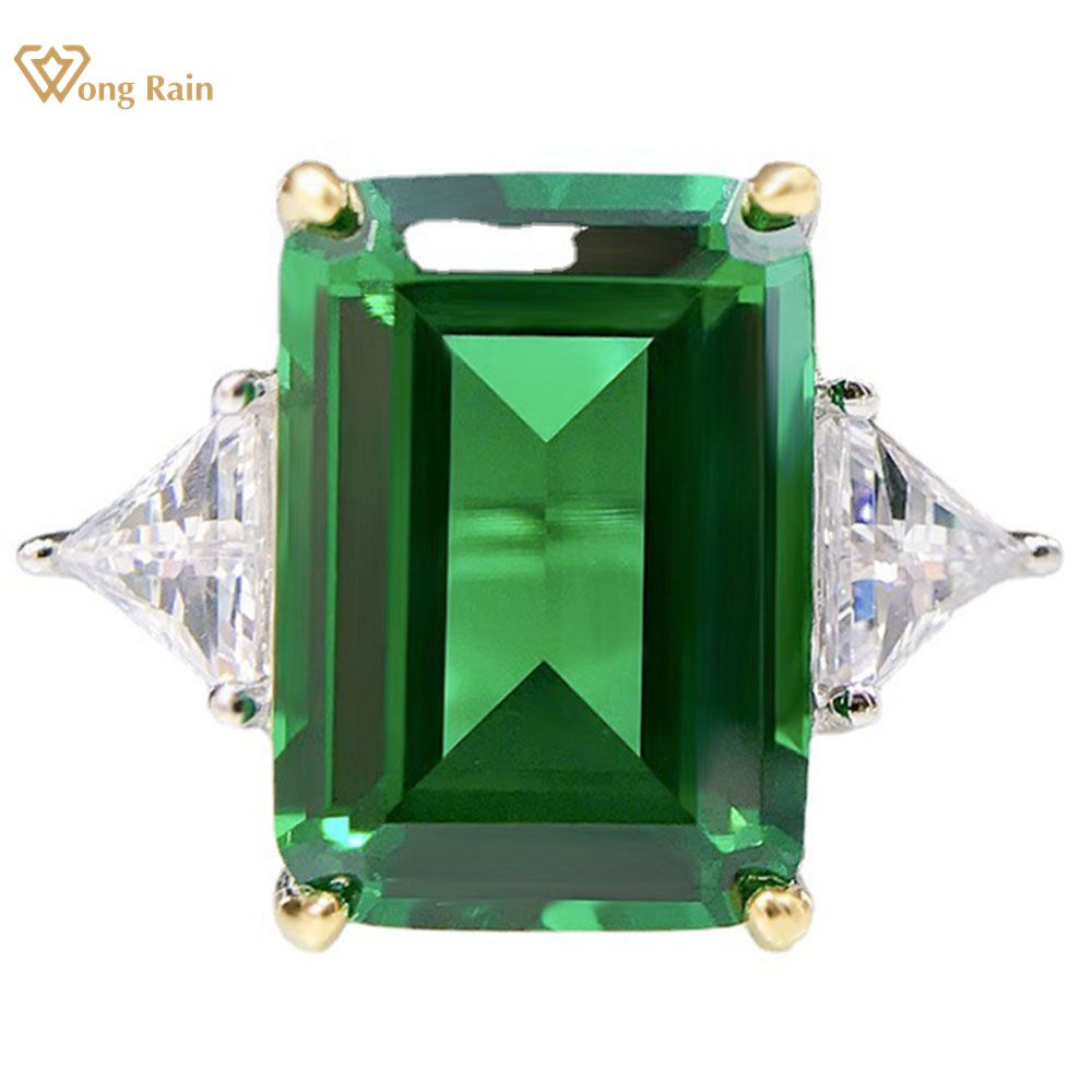 Wong Rain 925 Sterling Silver Emerald Cut 1014 MM Emerald Created Moissanite Engagement Luxury ...