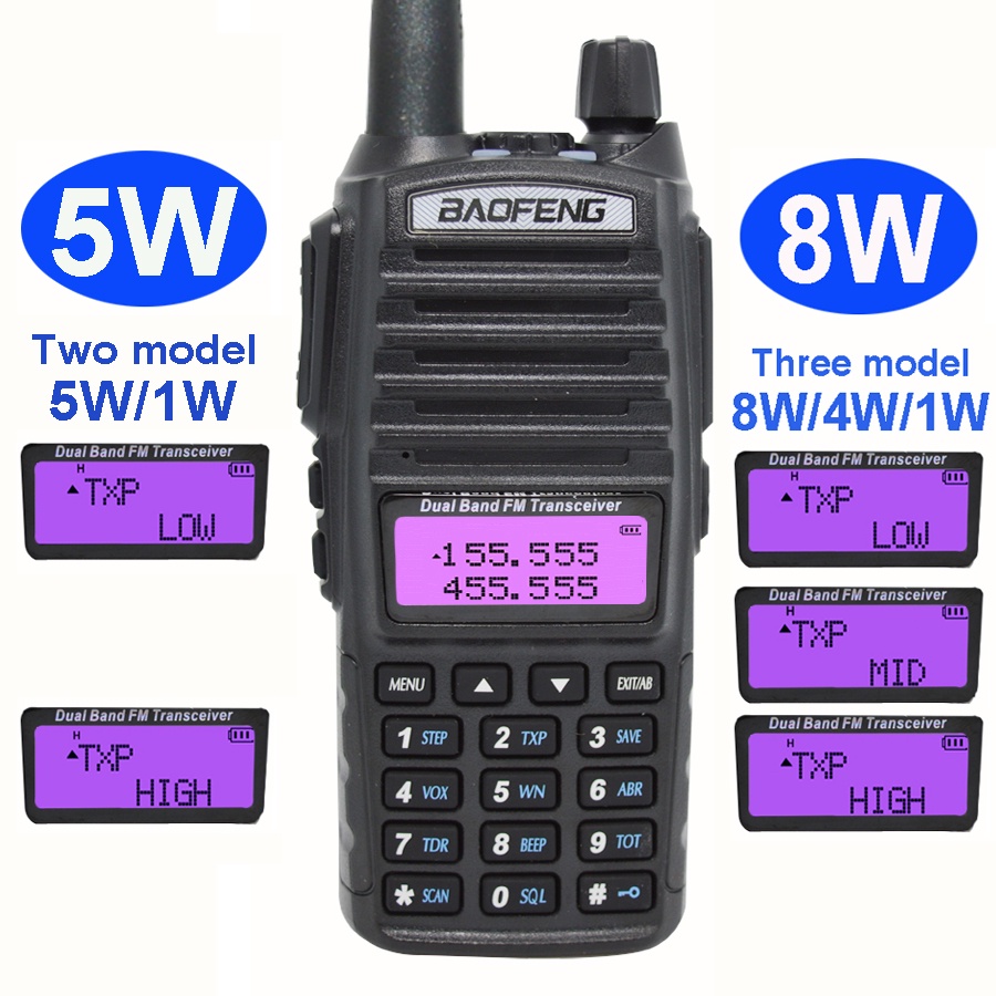 Real 8W Portable Radio Walkie Talkie Baofeng UV 82 Dual PTT Two way Radio Vhf Uhf Amateur Radio ...