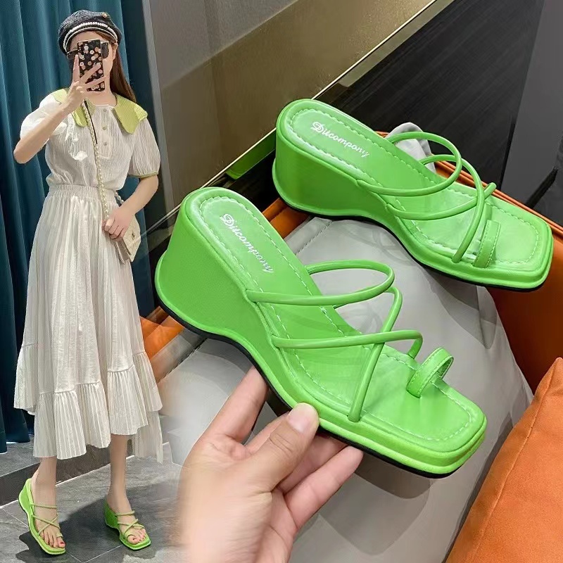 รองเท้าแตะส้นตึก เสริมส้น ส้น2-3นิ้ว หัวเหลี่ยมแบบแฟชั่น สินค้าพร้อมส่ง ...