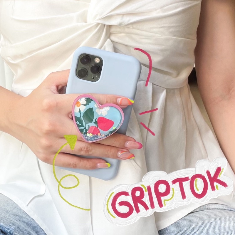 พร้อมส่ง Griptok กริปต๊อกหัวใจดอกไม้ ที่ติดมือถือ ที่ติดโทรศัพท์ กลิตเต ...