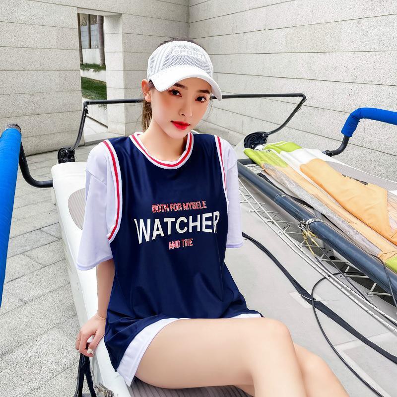 【CHILALA】ชุดว่ายน้ำสตรีกีฬาอนุรักษ์นิยมแบ่งสามชิ้นเกาหลีอินซูเปอร์ ...