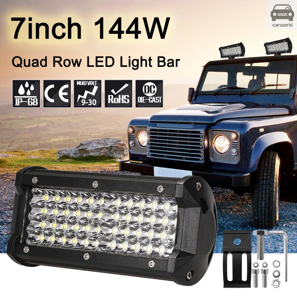 2Pcs 7'' 144W Quad Row LED Light Bar Work Light Bar Spot Fog lights ...