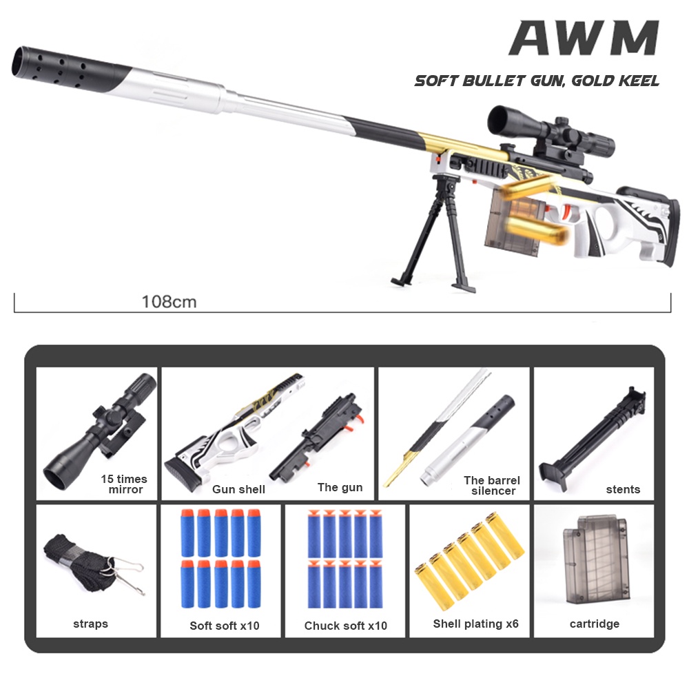 OHEZ Toy Gun AWM Soft Bullet Gun 98K Children Toy EVA Chicken Eat Equipment Shell-Throwing ...