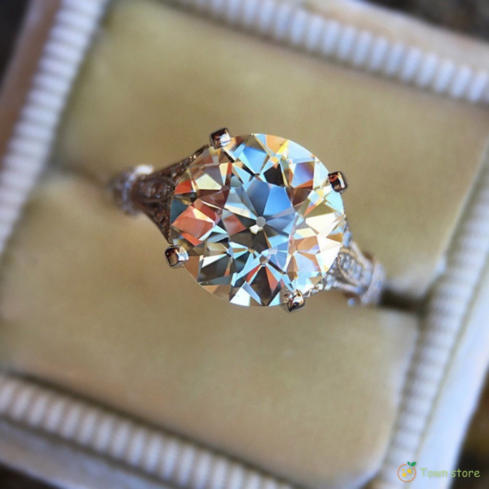 ♡♥♡ Crystal Ring Shiny Sparkling Large Round Rhinestone Women Wedding ...