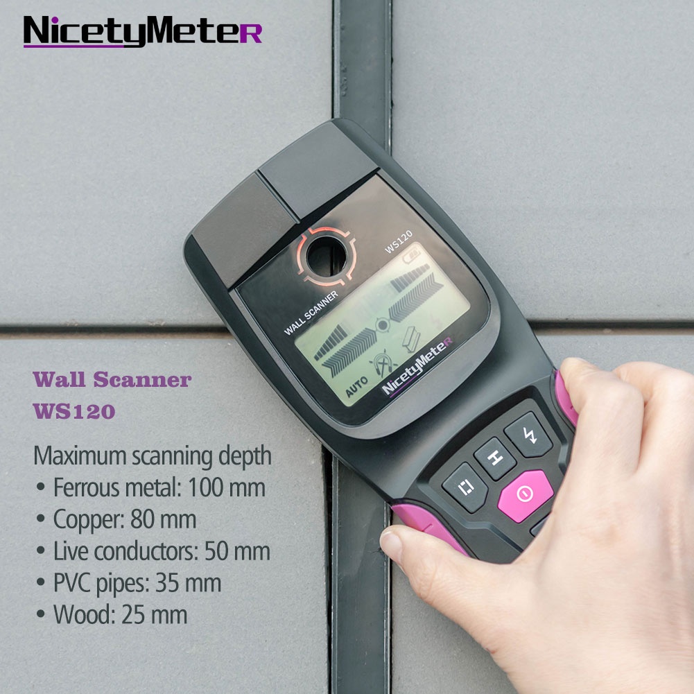Nicetymeter WS120 Handheld Multifunction Wall Detector Metal Wood Cable ...