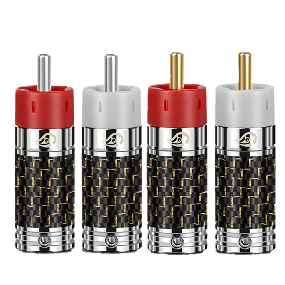 4pcs RCA Connector Tellurium Copper Carbon Fibre Gold Plated DIY RCA Male Plugs 10mm 6mm Hifi ...