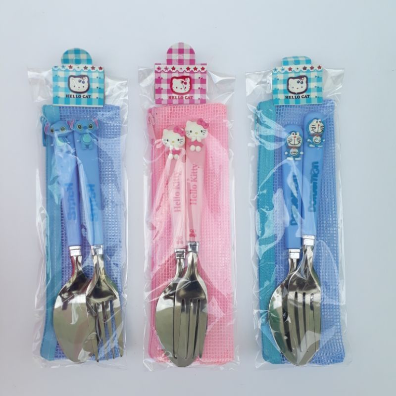 OB GIFT ช้อนส้อมสวยๆ ช้อนส้อมเด็ก ช้อนส้อมพกพา คิตตี้ Hello Kitty พร้อมถุงเก็บช้อน - prabreeze ...