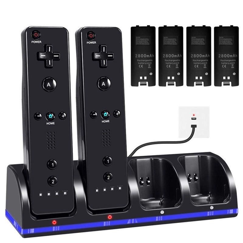 For Nintendo Wii Remote Controller Charging Dock Station 4cs 2800mAh ...