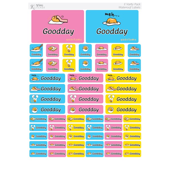 3แถม1 สติ๊กเกอร์ชื่อกันน้ำน่ารักๆ Gudetama ไข่ขี้เกียจ เลือกสีพื้น ...