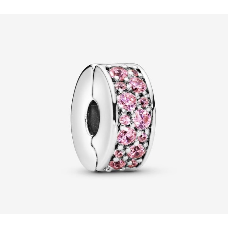 พร้อมส่ง สินค้าแท้ Pandora Pink Pavé Clip Charm 1 คู่ - wawinaka - ThaiPick