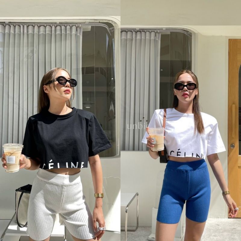 NEW•••CLN CROPTOP เสื้อครอป ดีเทลพิมพ์ลายโลโก้ที่ชายเสื้อ เก๋มากก ...