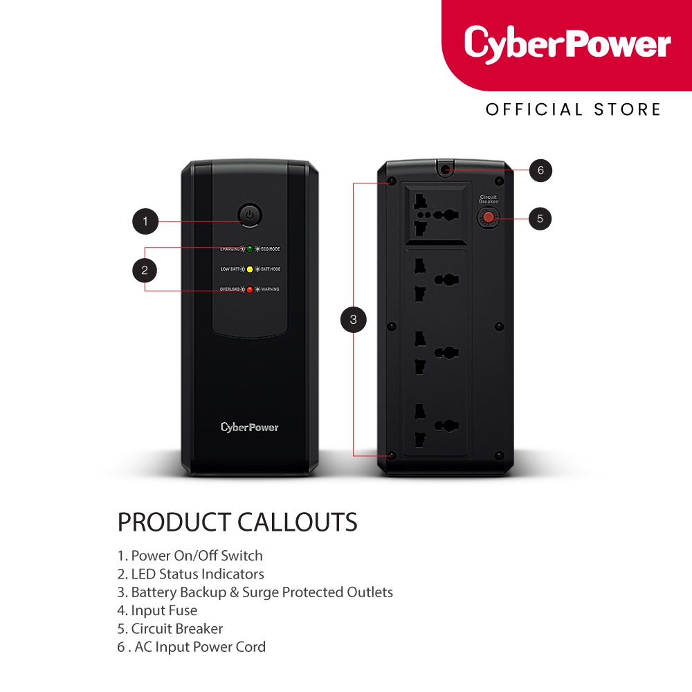 CyberPower UPS UT1050EG (เครื่องสำรองไฟฟ้า) 1050VA630W เหมาะสำหรับคอมพิวเตอร์สำนักงานขนาดเล็ก ...
