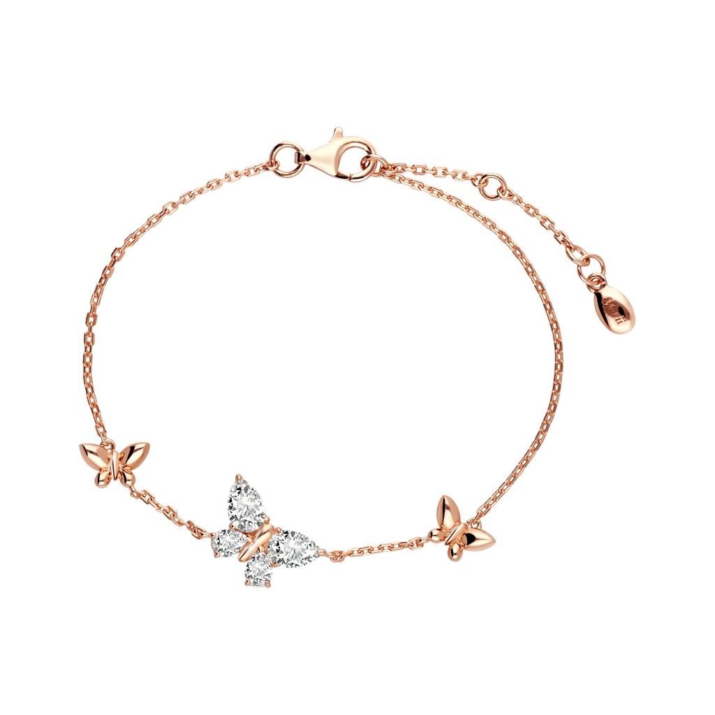 Merii สร้อยข้อมือเงินแท้ 925 ชุบโรสโกลด์ ประดับเพชร CZ ยาว 6 นิ้ว ...