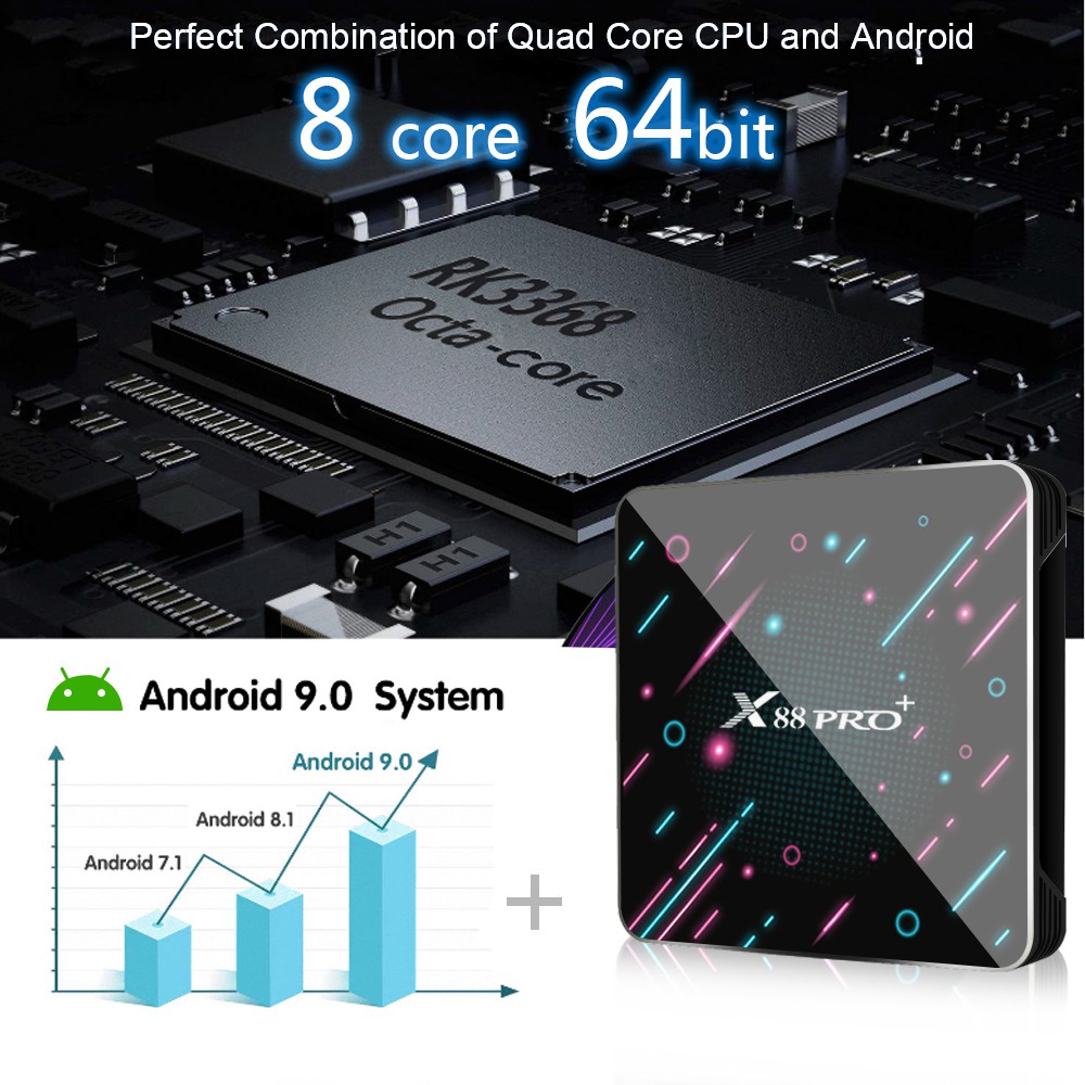 X88 Pro Plus Smart Android TV Box Android 9.0, RK3368 Quad-Core CPU ...