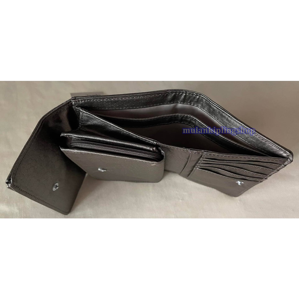 ส่งฟรี EMS Kipling Pixi Wallet - METALLIC PEWTER CORC สีน้ำตาลเทา ผ้า ...
