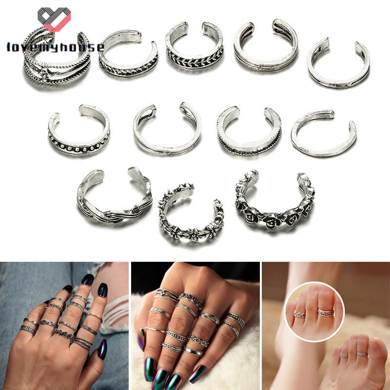 12pcs Toe Rings Set Classic Hollow Flower Rings Set for Women Elegant ...