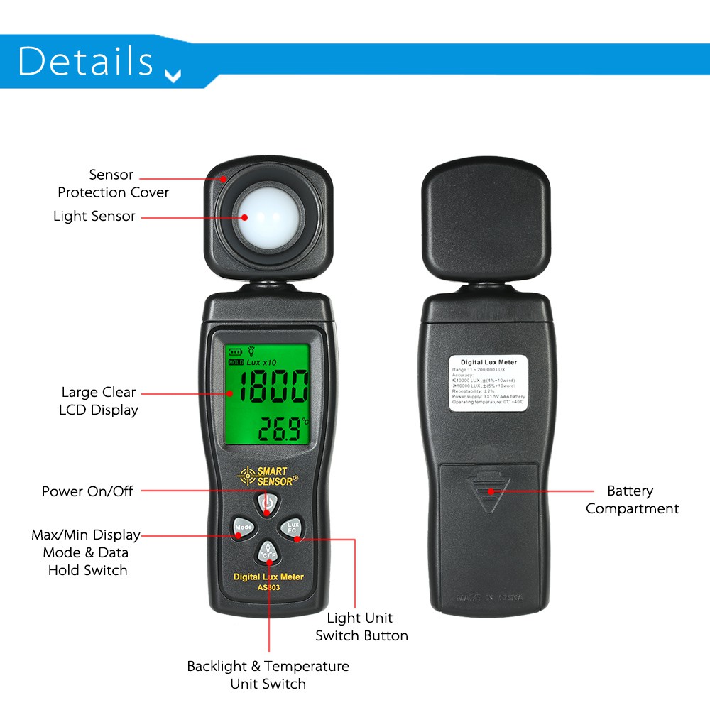 COSH SMART SENSOR Mini Digital Lux Meter LCD Display Handheld ...