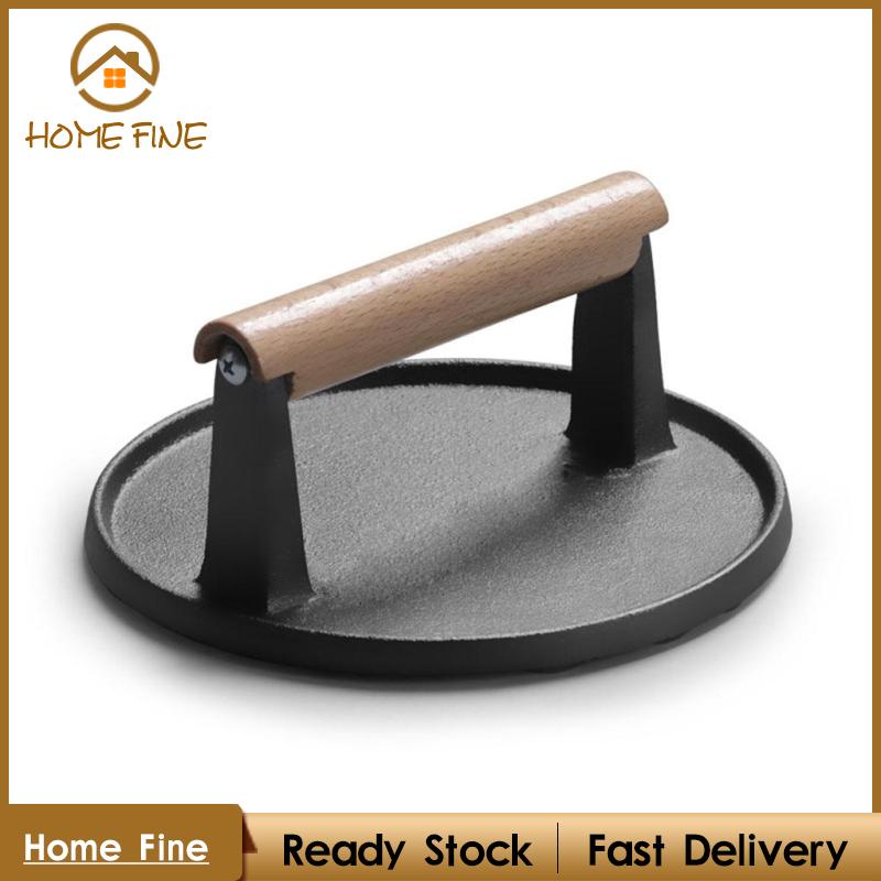 Home Fine Cast Iron Barbecue Grill Steak BBQ Bacon Sausage Press w ...