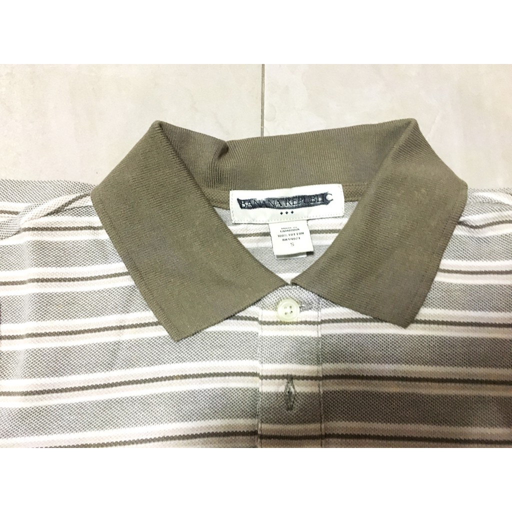 NEW Banana Republic Mens Green Striped SS Button Placket Pique Polo ...