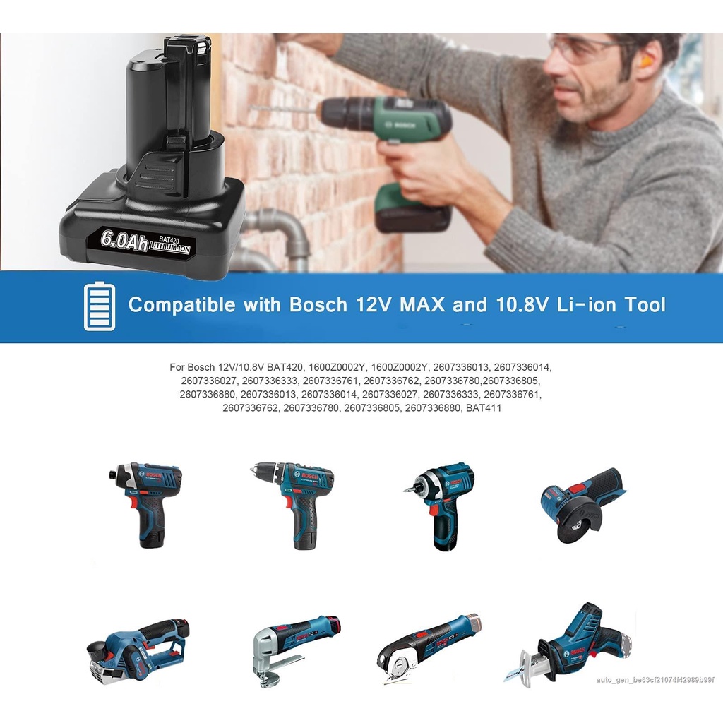 Battool 6.0ah Li-ion Bat420 Replacement Battery For Bosch 12v Bat411 ...