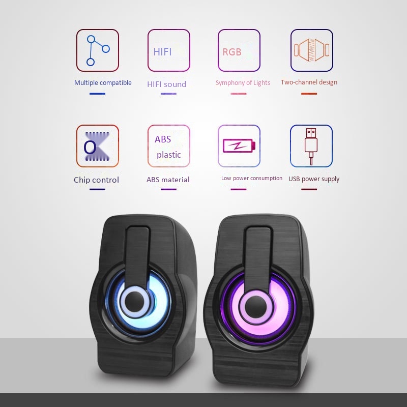 Wired Speaker RGB Light Hifi Stereo USB Mini Multimedia Speaker ...