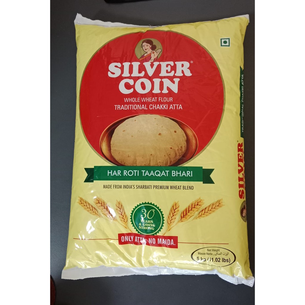 Silver Coin Atta Whole Wheat Flour Traditional Chakki Atta 5kg | Shopee ...