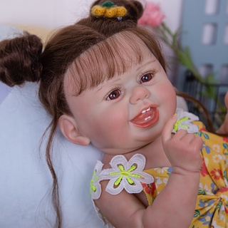 ตุ๊กตา：22Inch Cute Reborn Baby Dolls Smiley Realistic face Silicone ...