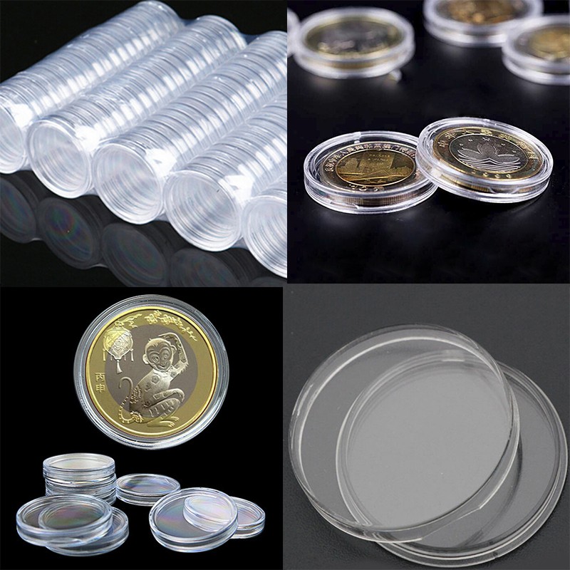 GoldenSilver10pcs 35mm Applied Clear Round Cases Coin Storage Capsules ...