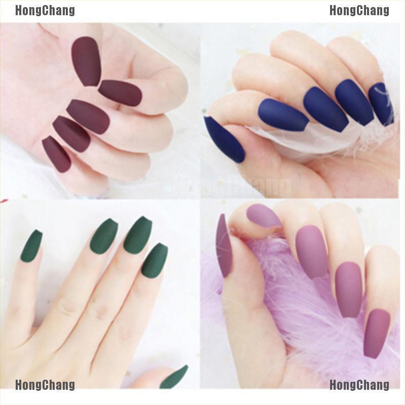 LHGC 24pcs Fashion Style Acrylic Fake Nails Tips Dull Polish Matte ...