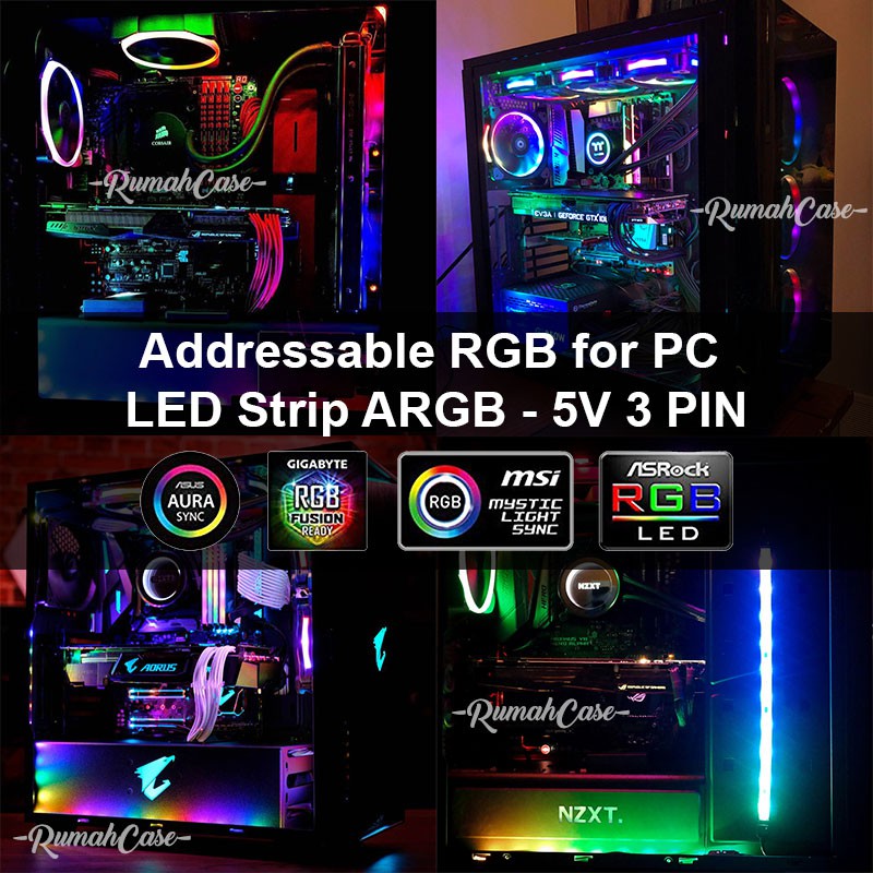 Addressable 5V 3 PIN ARGB LED Strip RGB PC ASUS aura sync MSI mystic ...