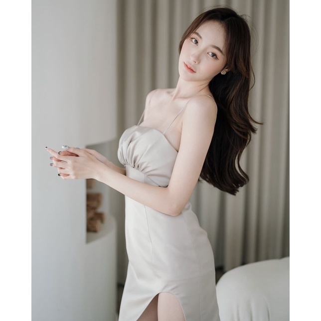 Lism brand เดรสสายเดี่ยวครีม d-076 - ss3664 - ThaiPick