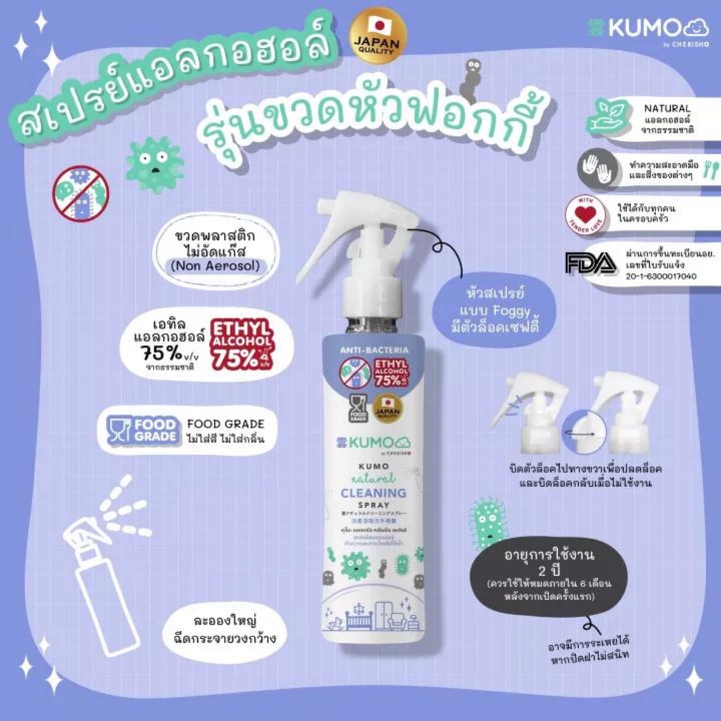 ลดล้างสต็อก ขายยกโหล สเปรย์แอลกอฮอล์ KUMO คุโมะ 180 ml. (รุ่นหัวฟอกกี้ ...