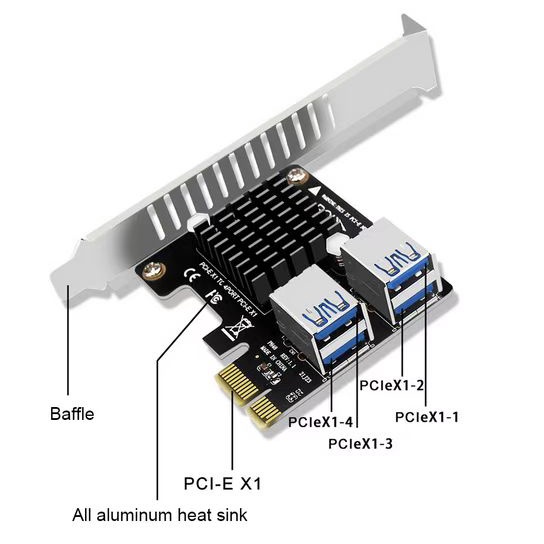∋ Computer PCI!E X1 Riser 1 to 4 Port PCI Express PC Extender (Full ...