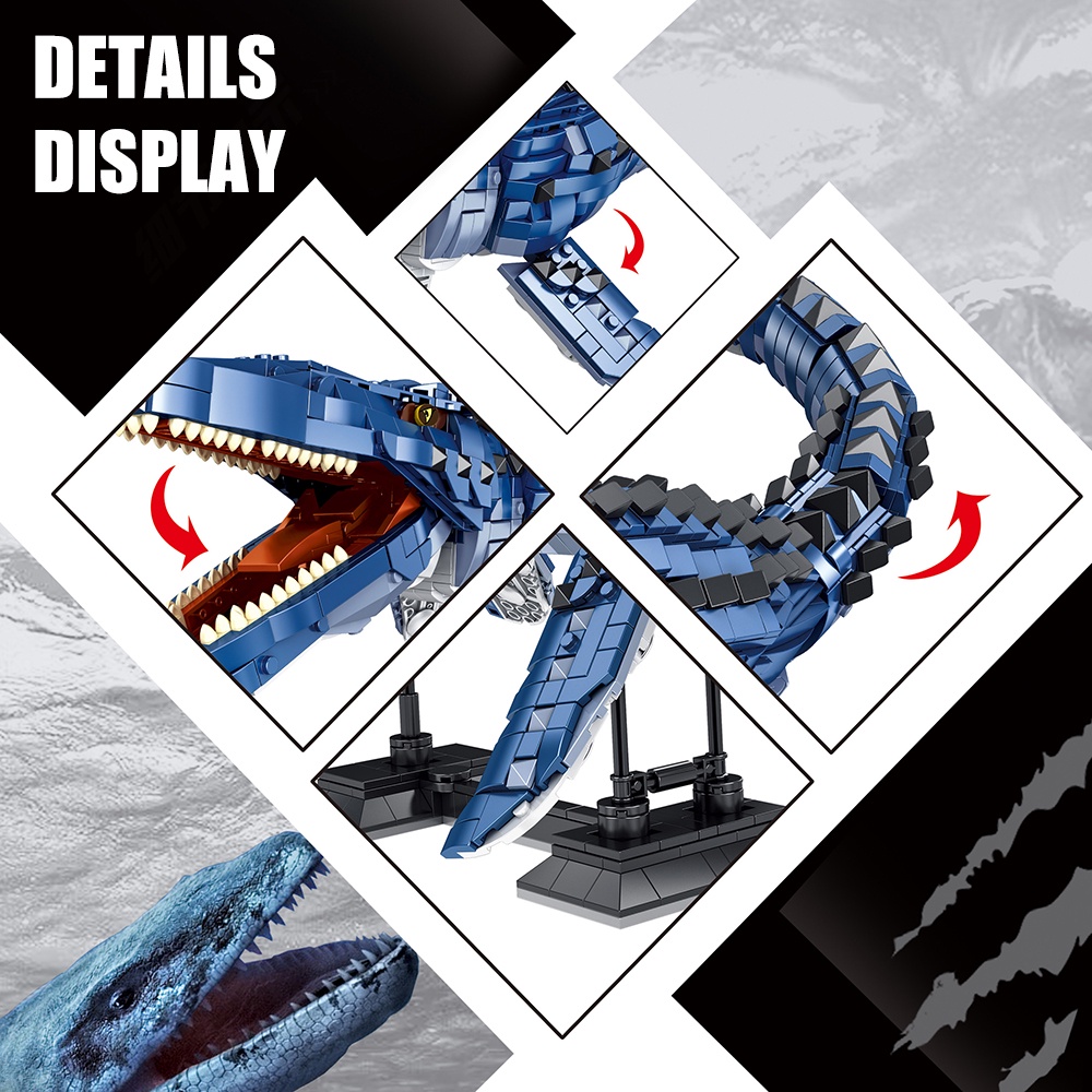 wIDEAS Jurassic Dinosaur World Park Building Blocks Mosasaurus ...