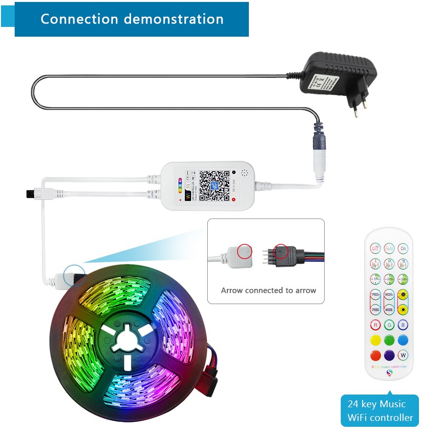 Kefeng สายไฟ Led WIFI 5M-20M IR 10M RGB 5050 SMD ยืดหยุ่น 15 ม. 2835 ไดโอด DC WIFI ควบคุม พร้อม ...