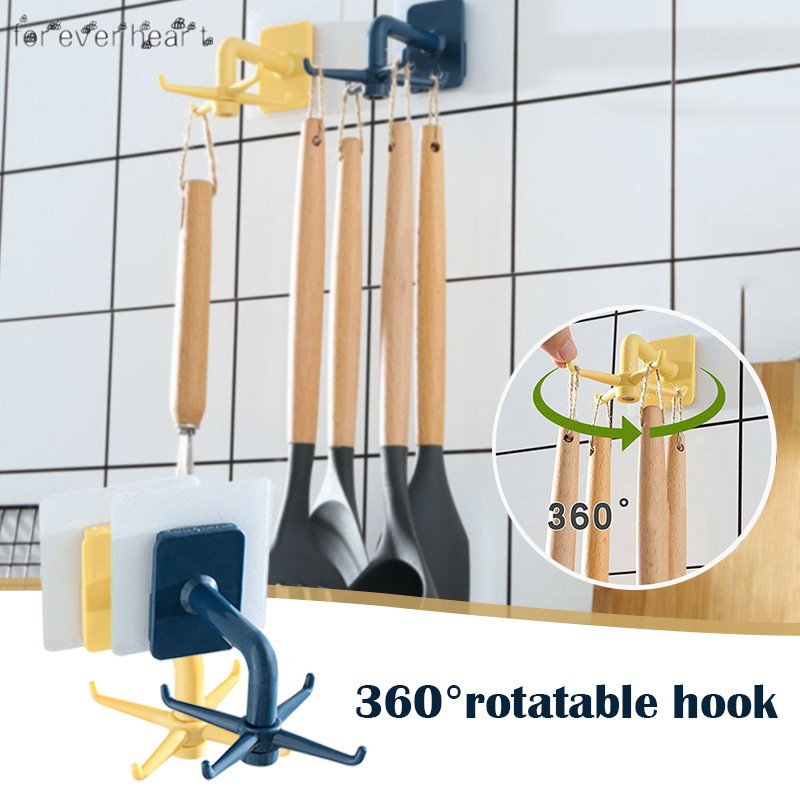Punch-free Rotatable Hook Kitchen Storage Rack Small Items Wall Hangers ...