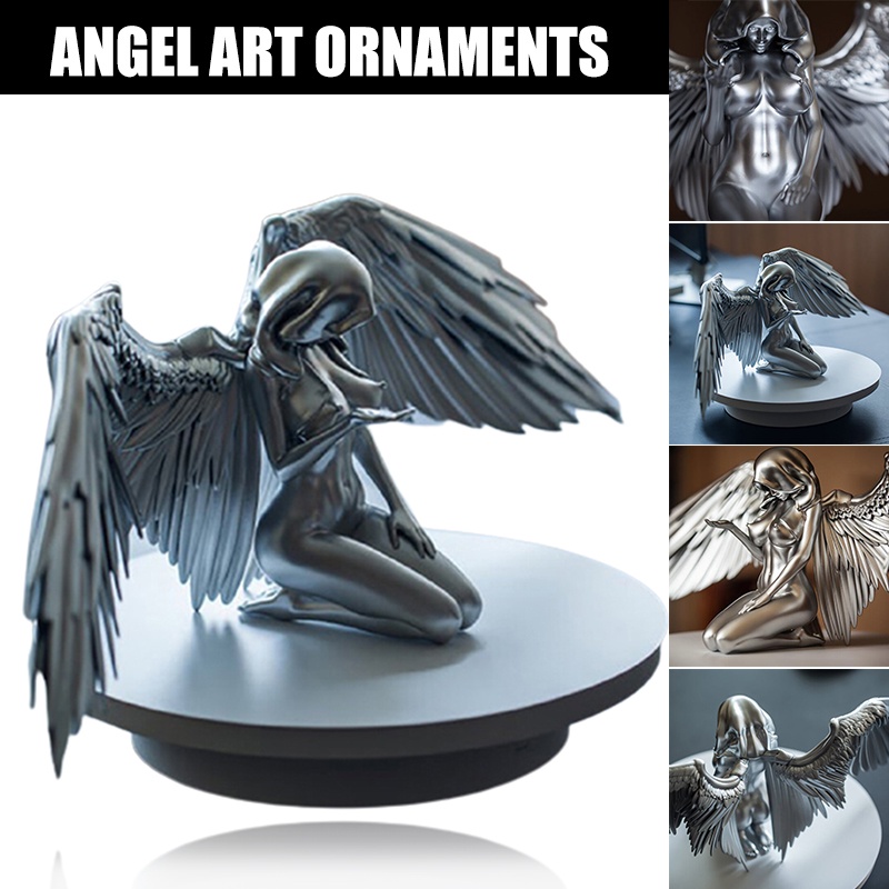 เครื่องประดับ：Art Angel Female Woman Wing Kneeling Cloak Hat Figurine ...