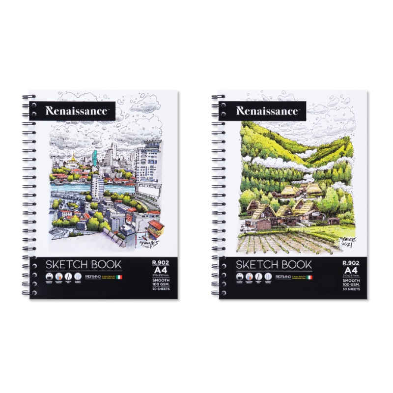 Renaissance สมุดวาดรูป สมุดสเก็ตซ์ R-902 A4 100G 50SH คละลายปก จำนวน 1 ...