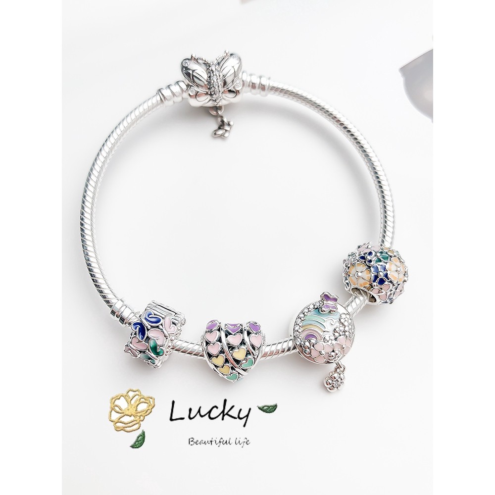 PANDORA CHARMS PANDORA กําไลข้อมือแพนดอร่าประดับดอกไม้หลากสีแฟชั่น ...