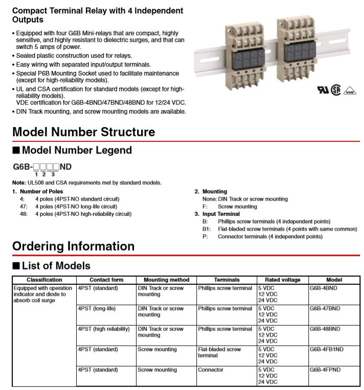 DC 24V G6B-1174P compact terminal relay with 4 independent outputs G6B-4BND electromagnetic ...