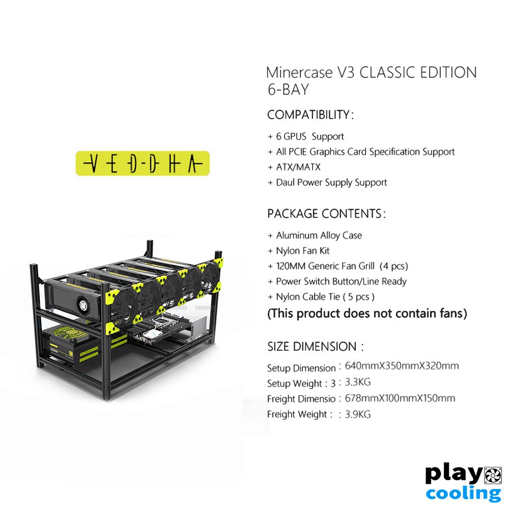 VEDDHA V4C 6GPU Premium Mining Aluminum Case Stackable (พรีเมี่ยมเคสริก ...