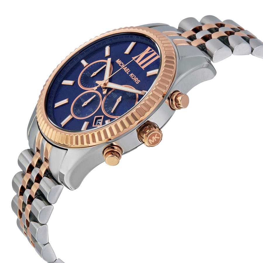 Original Michael Kors Men's Lexington Chrono Navy Dial Two tone Watch ...