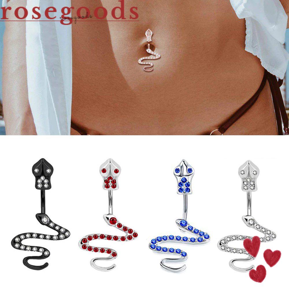 กุหลาบ จิวสะดือ จิวสะดือ เหล็ก คริสตัล รูปงู CZ 14G 316L เครื่องประดับแฟชั่น สําหรับผู้หญิง ...