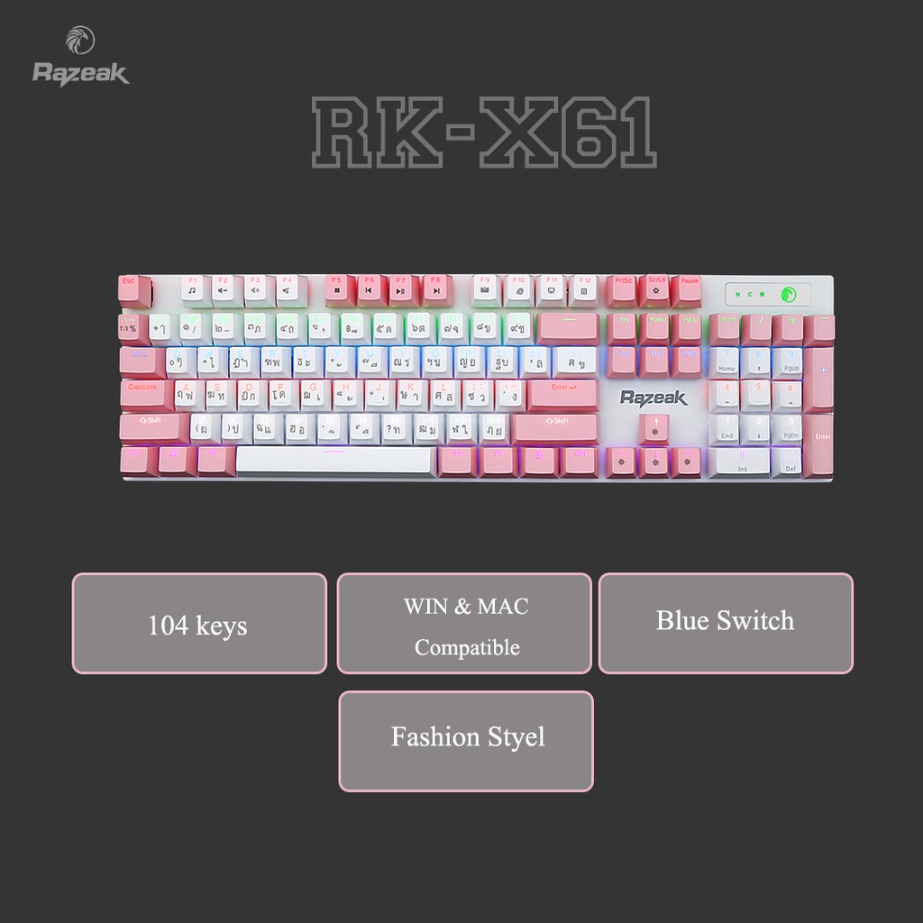 Razeak RK-X61 Pantheon Metal Mechanical Keyboard Gaming BLUESWITCH ...