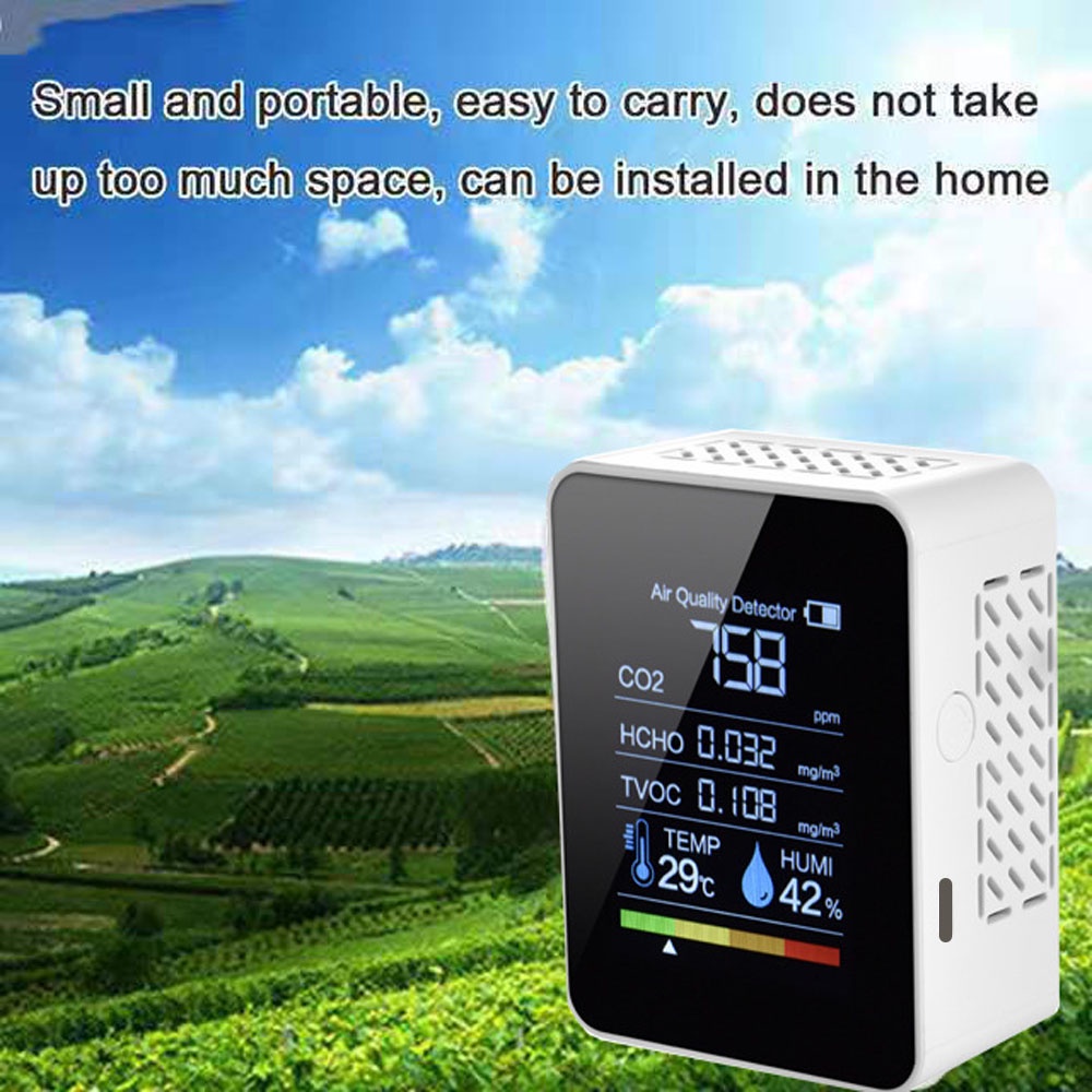 5 in 1 CO2 Meter Multifunctional Air Quality Monitor Carbon Dioxide TVOC HCHO Detector Digital ...