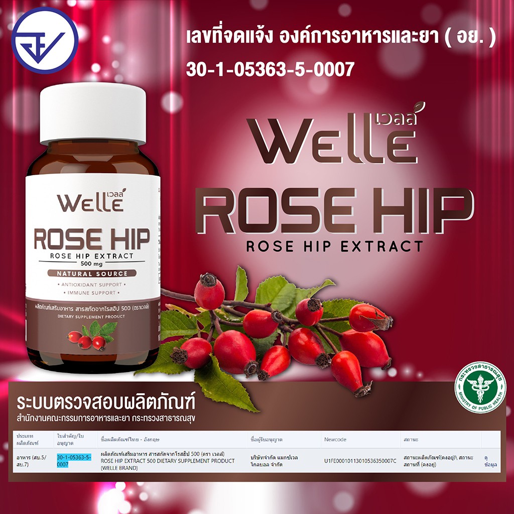 สารสกัดจาก โรสฮิป WELLE Rose Hip Extract เวลล์ ดูแลผิว ต้านแก่ บรรจุ 30 แคปซูล | Shopee Thailand