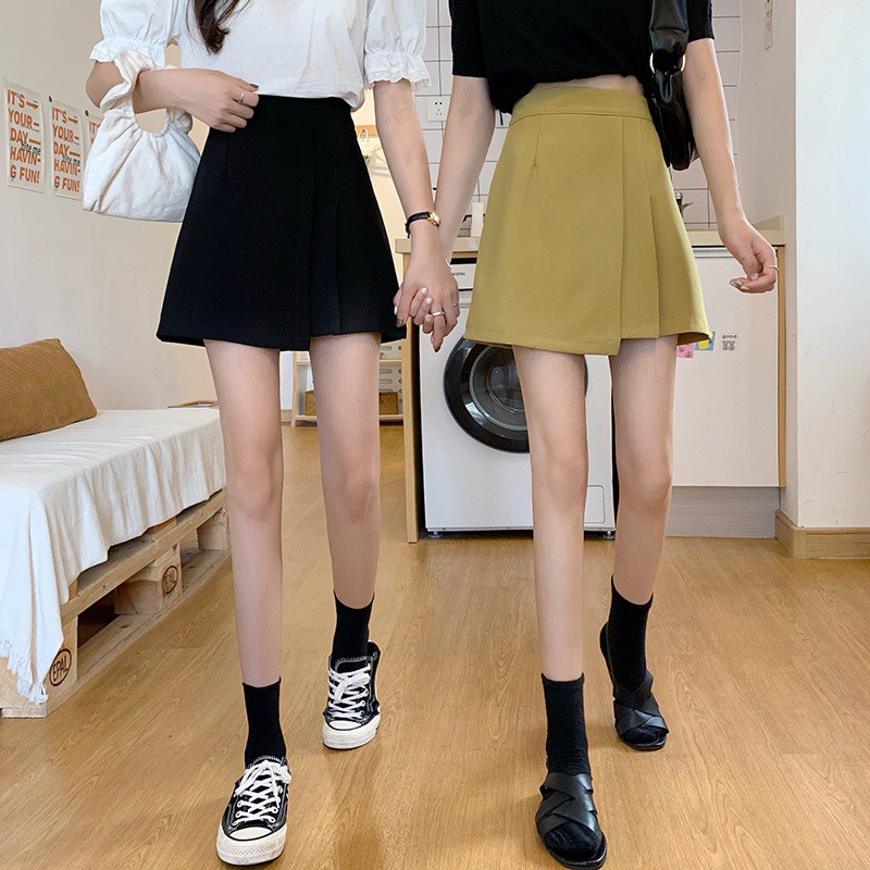 Korean style fashion slim solid color bag hip high waist pleated skirt ...