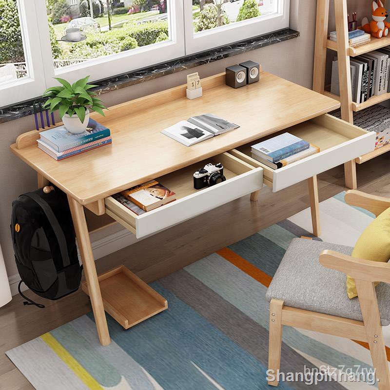 Solid wood computer desk Nordic ins simple modern study home student ...