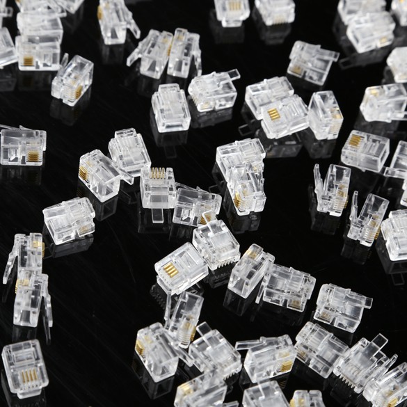 100X4 Pin RJ11 RJ-11 Modular Phone Crystal Plug Connector ส่วนลด100 บาท ...